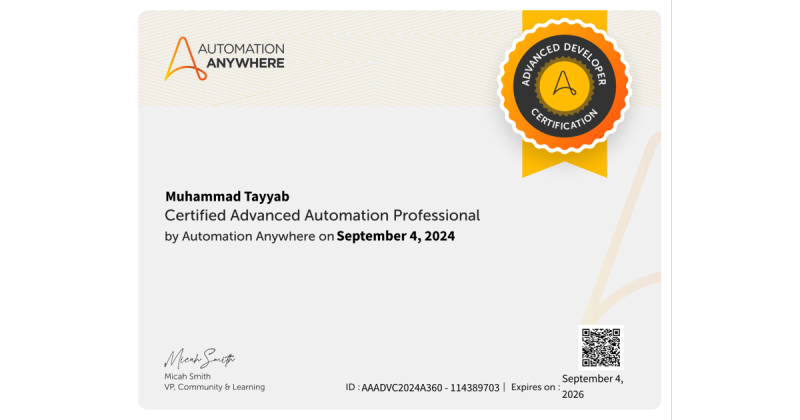 Muhammad Tayyab on LinkedIn: Advanced Automation Certification - 2024 ... Muhammad Tayyab on LinkedIn: Advanced Automation Certification - 2024 ...