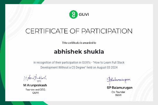 ABHISHEK SHUKLA on LinkedIn: GUVI Certificate ABHISHEK SHUKLA on LinkedIn: GUVI Certificate