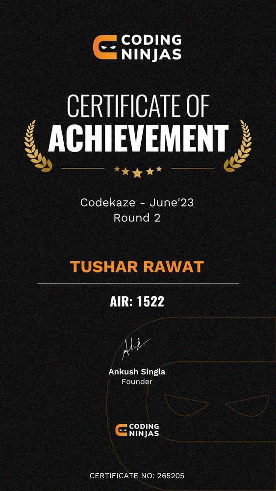 Tushar Rawat on LinkedIn: Codingninjas | Achievement Tushar Rawat on LinkedIn: Codingninjas | Achievement