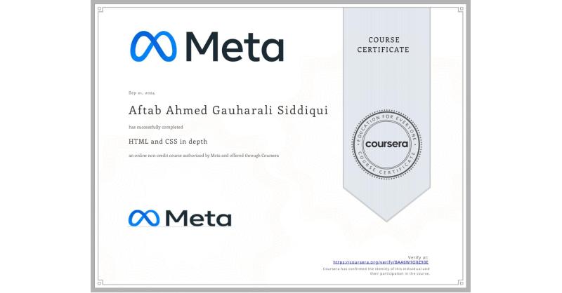 Aftab Ahmed on LinkedIn: Completion Certificate for HTML and CSS in depth Aftab Ahmed on LinkedIn: Completion Certificate for HTML and CSS in depth