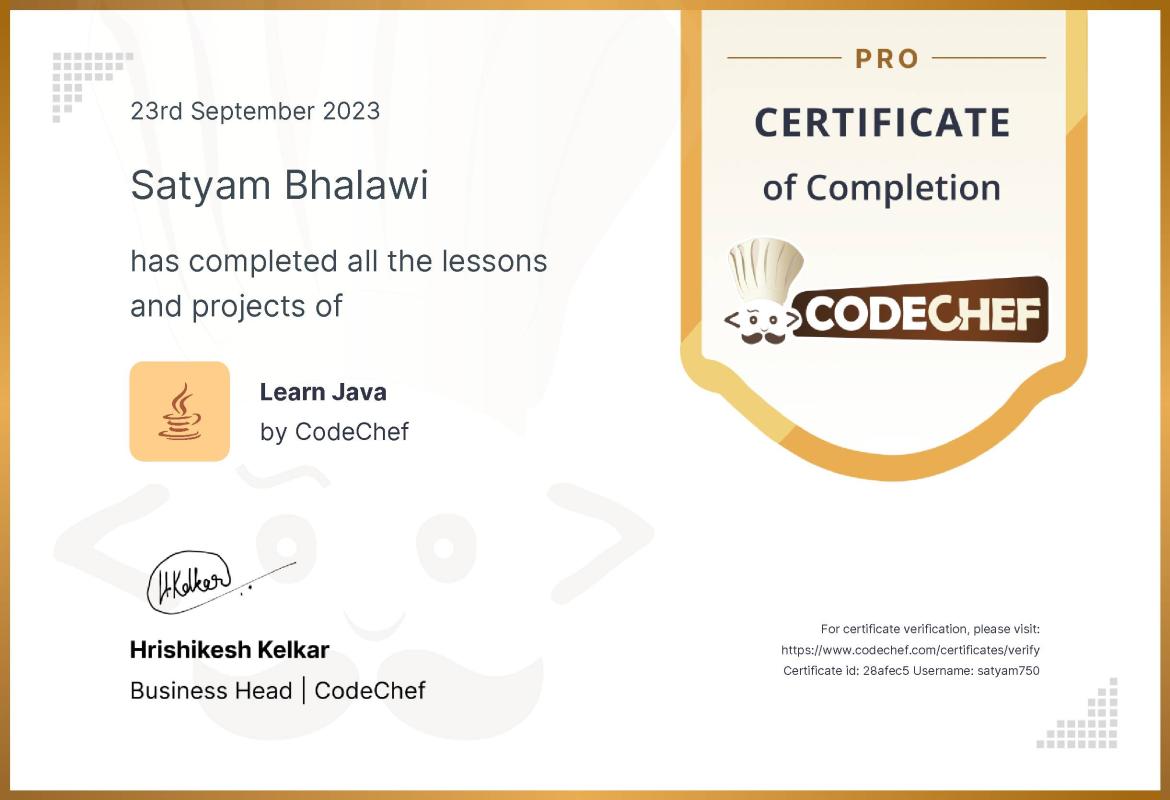 CodeChef Certificate - Satyam Bhalawi | Mr. SATYAM BHALAWI CodeChef Certificate - Satyam Bhalawi | Mr. SATYAM BHALAWI