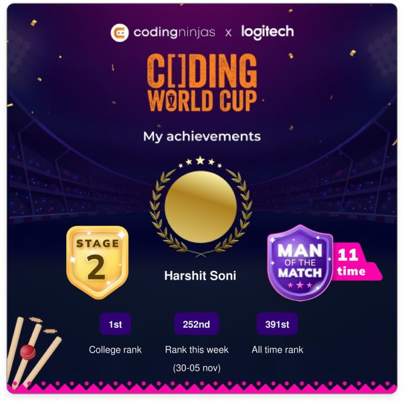 Harshit Soni on LinkedIn: Coding World Cup 2023 Harshit Soni on LinkedIn: Coding World Cup 2023