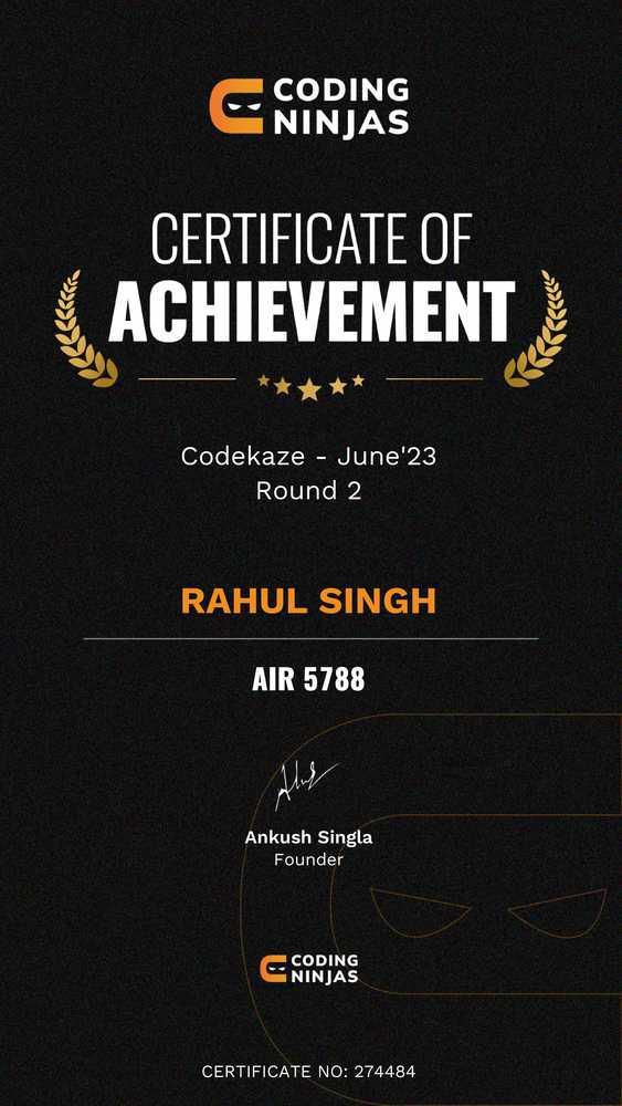 Codingninjas | Achievement | Rahul Singh Codingninjas | Achievement | Rahul Singh