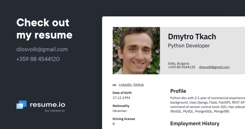 Dmytro Tkach on LinkedIn: Dmytro Tkach – Python Developer Dmytro Tkach on LinkedIn: Dmytro Tkach – Python Developer