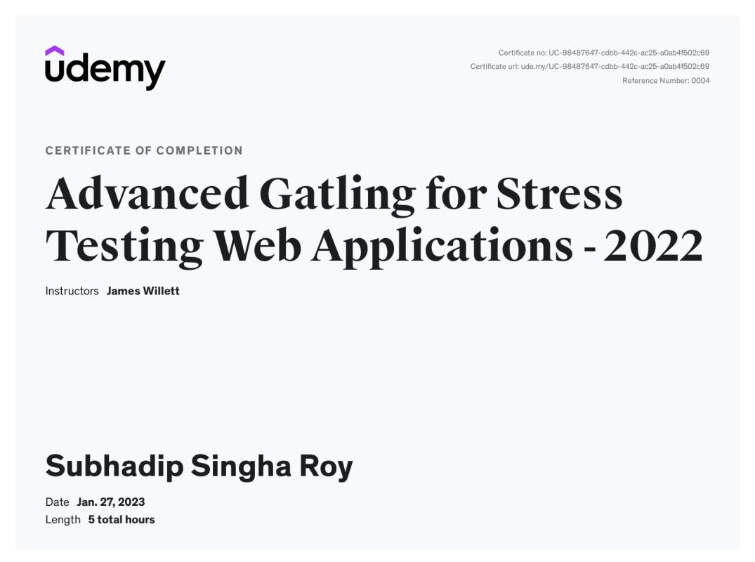 Subhadip Singha Roy on LinkedIn: Udemy Course Completion Certificate Subhadip Singha Roy on LinkedIn: Udemy Course Completion Certificate