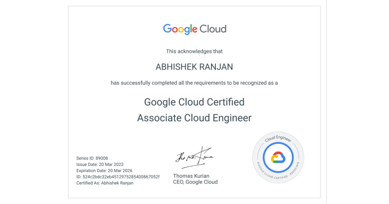 ABHISHEK RANJAN on LinkedIn: Associate Cloud Engineer • ABHISHEK RANJAN ... ABHISHEK RANJAN on LinkedIn: Associate Cloud Engineer • ABHISHEK RANJAN ...