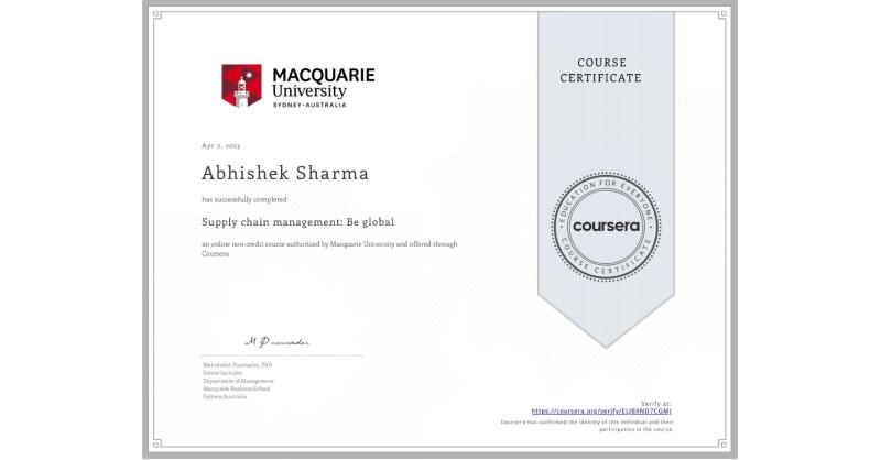 abhishek sharma on LinkedIn: Completion Certificate for Supply chain ... abhishek sharma on LinkedIn: Completion Certificate for Supply chain ...