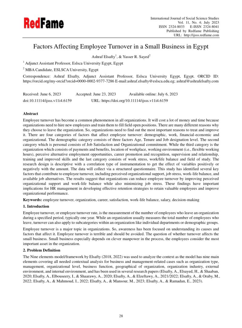 (PDF) Factors Affecting Employee Turnover in a Small Business in Egypt ... (PDF) Factors Affecting Employee Turnover in a Small Business in Egypt ...