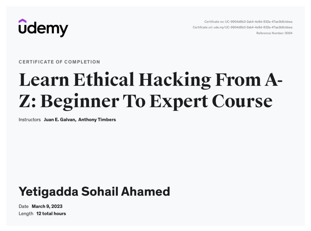 Yetigadda Sohail on LinkedIn: Udemy Course Completion Certificate Yetigadda Sohail on LinkedIn: Udemy Course Completion Certificate