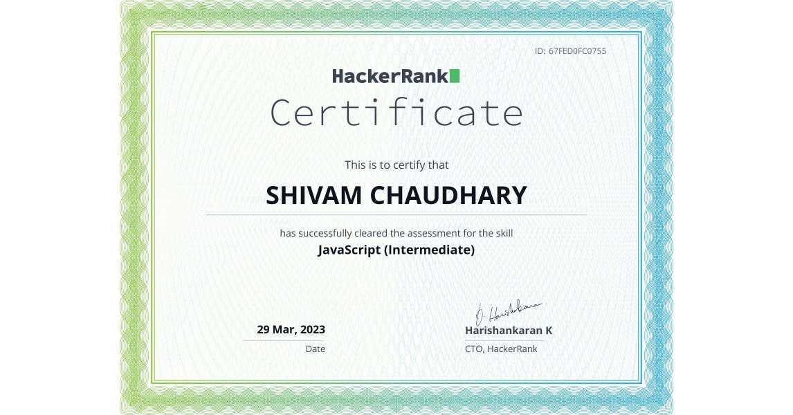 Shivam Chaudhary on LinkedIn: HackerRank Skill Certificate Shivam Chaudhary on LinkedIn: HackerRank Skill Certificate
