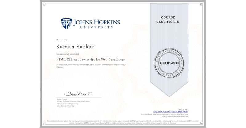 Suman Sarkar on LinkedIn: Completion Certificate for HTML, CSS, and ... Suman Sarkar on LinkedIn: Completion Certificate for HTML, CSS, and ...