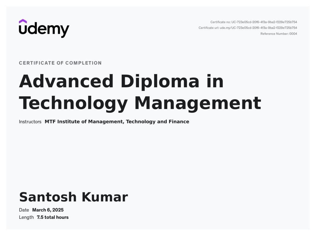 Udemy Course Completion Certificate | Santosh Kumar Udemy Course Completion Certificate | Santosh Kumar