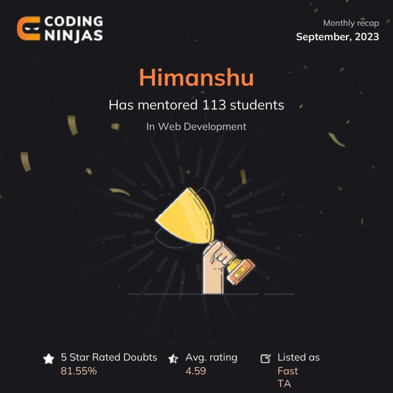 Himanshu Kumar on LinkedIn: Codingninjas | Achievements Himanshu Kumar on LinkedIn: Codingninjas | Achievements