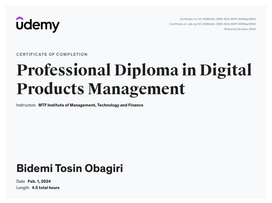 Bidemi Tosin Obagiri on LinkedIn: Udemy Course Completion Certificate Bidemi Tosin Obagiri on LinkedIn: Udemy Course Completion Certificate