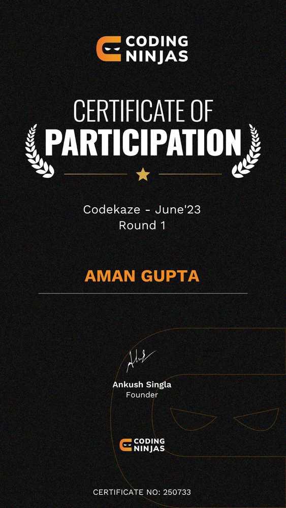 Aman Gupta on LinkedIn: Codingninjas | Participation Aman Gupta on LinkedIn: Codingninjas | Participation
