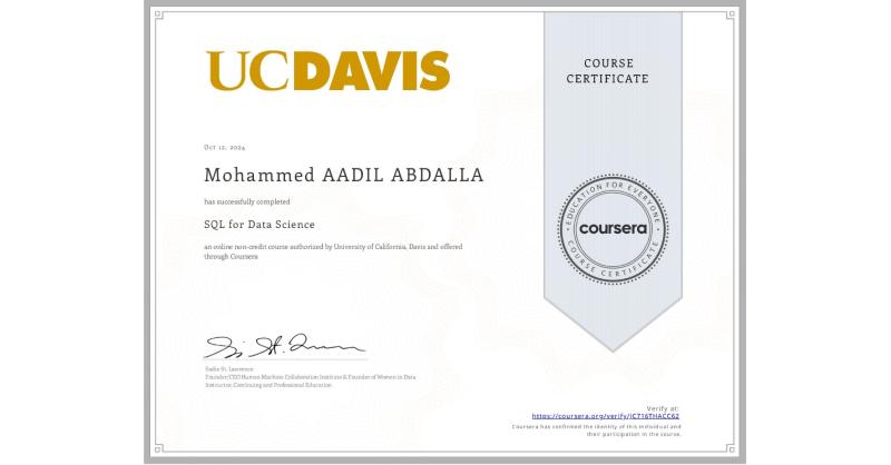 Mohamed Adel on LinkedIn: Completion Certificate for SQL for Data ... Mohamed Adel on LinkedIn: Completion Certificate for SQL for Data ...