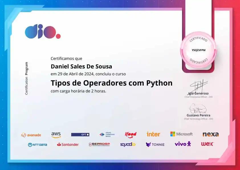 Daniel Sales on LinkedIn: Tipos de Operadores com Python Daniel Sales on LinkedIn: Tipos de Operadores com Python