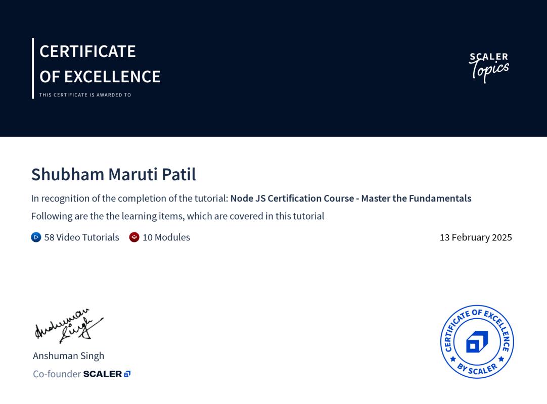 I have completed Node JS Certification Course - Master the Fundamentals ... I have completed Node JS Certification Course - Master the Fundamentals ...