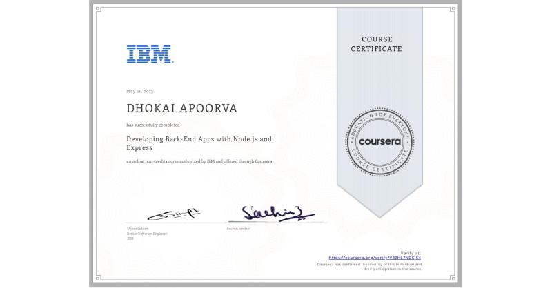 Apoorva Dhokai on LinkedIn: Completion Certificate for Developing Back ... Apoorva Dhokai on LinkedIn: Completion Certificate for Developing Back ...