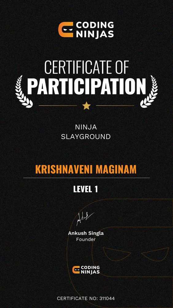Maginam Krishna Veni on LinkedIn: Codingninjas | Participation Maginam Krishna Veni on LinkedIn: Codingninjas | Participation