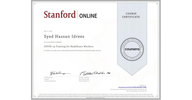 Dr. Syed Hassan Idrees on LinkedIn: Completion Certificate for COVID-19 ... Dr. Syed Hassan Idrees on LinkedIn: Completion Certificate for COVID-19 ...