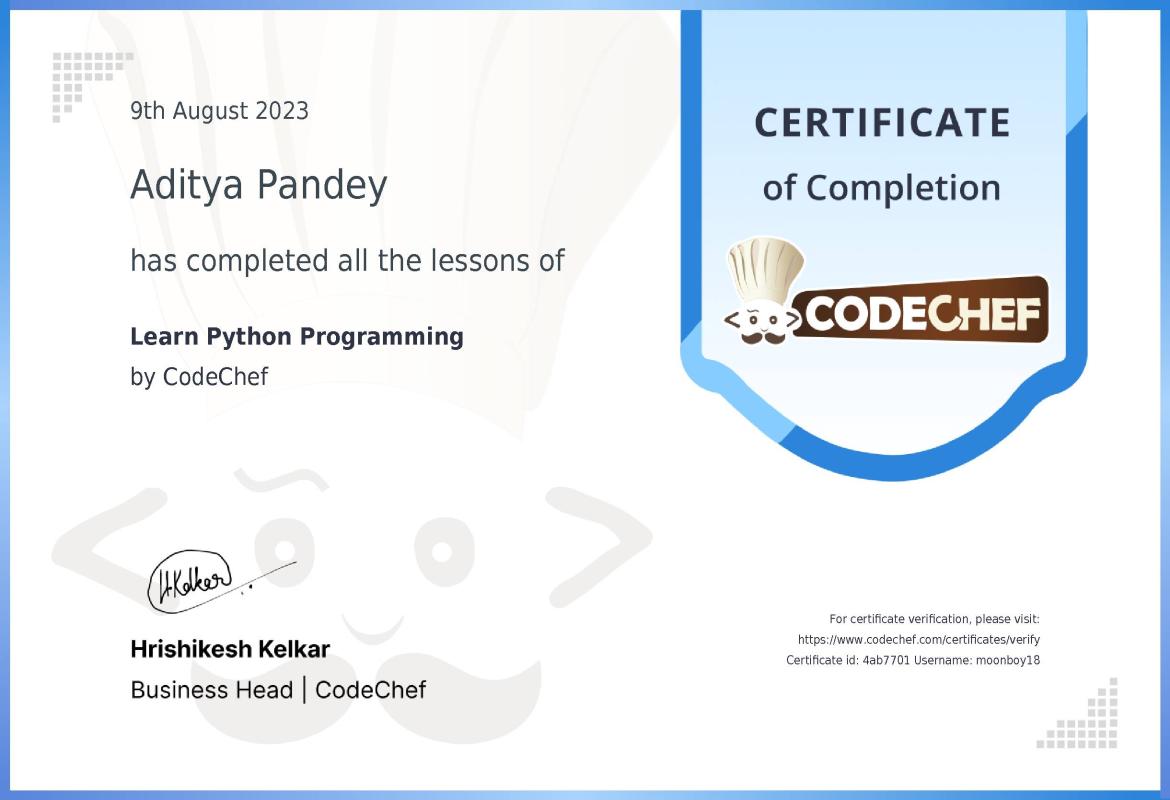 Aditya Pandey on LinkedIn: CodeChef Certificate - Aditya Pandey Aditya Pandey on LinkedIn: CodeChef Certificate - Aditya Pandey