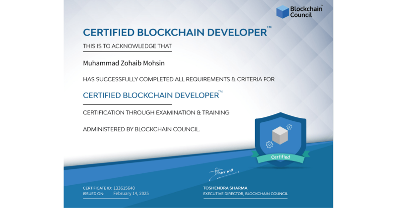 Muhammad Zohaib Mohsin on LinkedIn: Certified Blockchain Developer ... Muhammad Zohaib Mohsin on LinkedIn: Certified Blockchain Developer ...