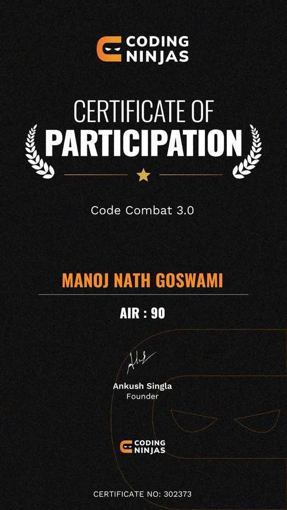 Manoj Nath Goswami on LinkedIn: Codingninjas | Participation Manoj Nath Goswami on LinkedIn: Codingninjas | Participation