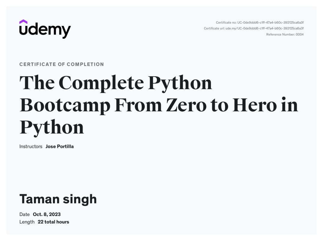 Taman Singh on LinkedIn: Udemy Course Completion Certificate Taman Singh on LinkedIn: Udemy Course Completion Certificate