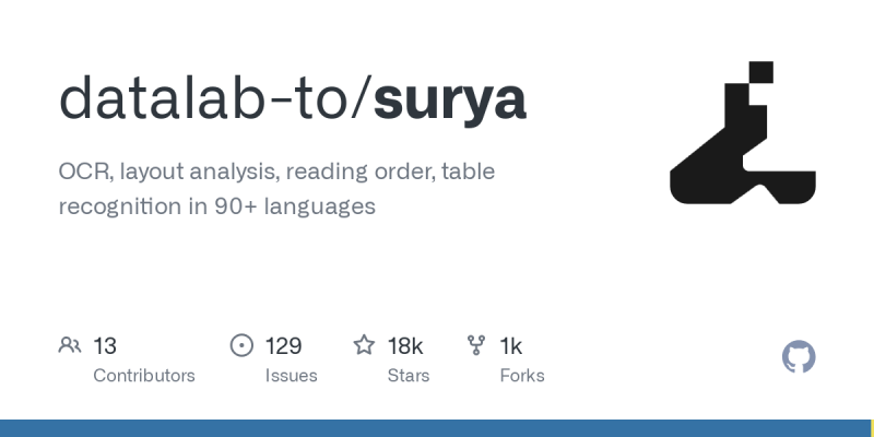 GitHub - VikParuchuri/surya: OCR, layout analysis, reading order, table ... GitHub - VikParuchuri/surya: OCR, layout analysis, reading order, table ...