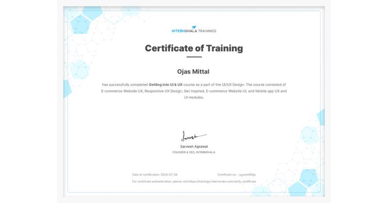Ojas Mittal on LinkedIn: Successfully completed the Getting into UI ... Ojas Mittal on LinkedIn: Successfully completed the Getting into UI ...