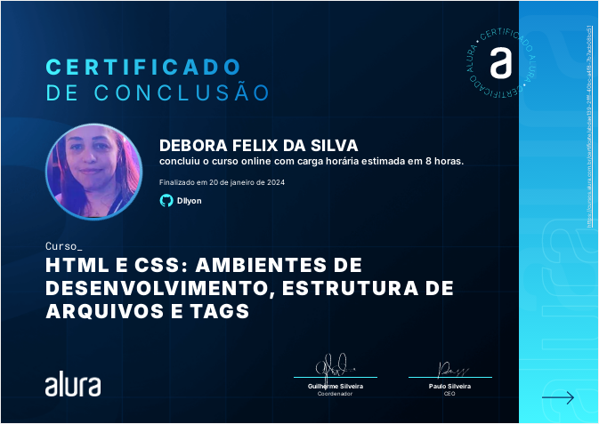 Debora Silva on LinkedIn: DEBORA FELIX DA SILVA - Curso HTML e CSS ... Debora Silva on LinkedIn: DEBORA FELIX DA SILVA - Curso HTML e CSS ...