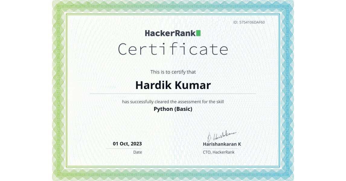 Hardik Kumar on LinkedIn: HackerRank Skill Certificate Hardik Kumar on LinkedIn: HackerRank Skill Certificate