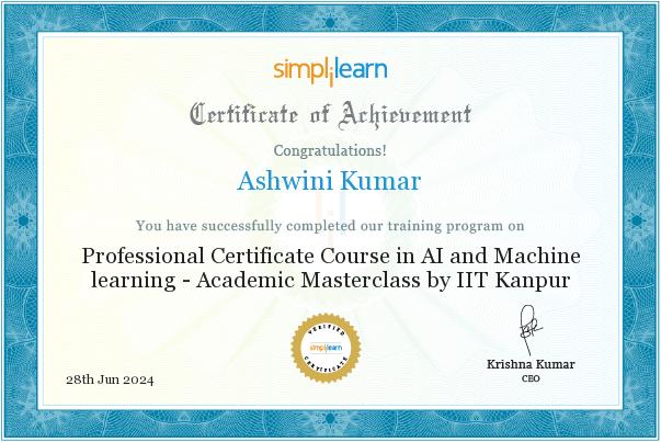Ashwini Kumar has successfully completed the Professional Certificate ... Ashwini Kumar has successfully completed the Professional Certificate ...