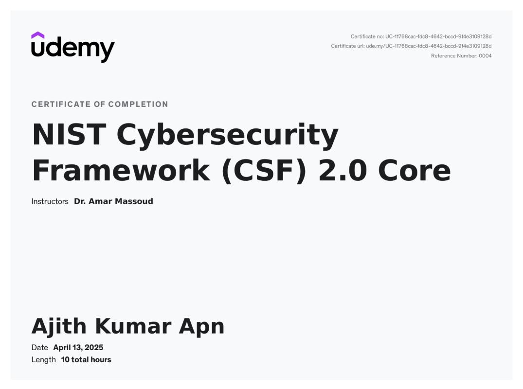 Udemy Course Completion Certificate | Ajith kumar Udemy Course Completion Certificate | Ajith kumar