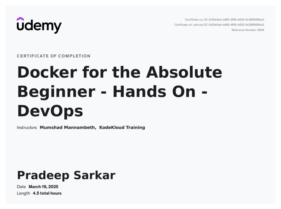 Udemy Course Completion Certificate | Pradeep Sarkar Udemy Course Completion Certificate | Pradeep Sarkar