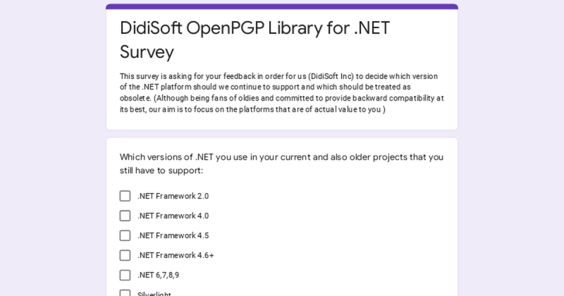 DidiSoft Inc Eood on LinkedIn: DidiSoft OpenPGP Library for .NET Survey DidiSoft Inc Eood on LinkedIn: DidiSoft OpenPGP Library for .NET Survey