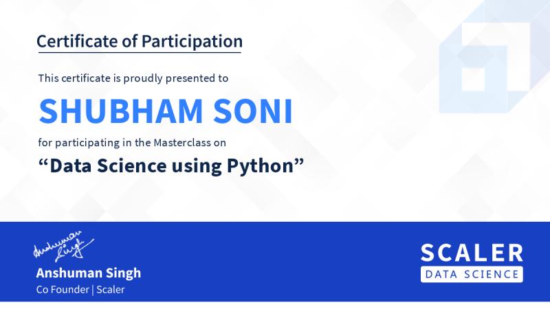Shubham Soni on LinkedIn: Certificate | Data Science using Python Shubham Soni on LinkedIn: Certificate | Data Science using Python