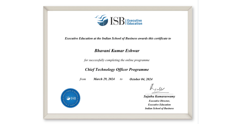 Bhavani Kumar Eshwar on LinkedIn: Chief Technology Officer Programme ... Bhavani Kumar Eshwar on LinkedIn: Chief Technology Officer Programme ...