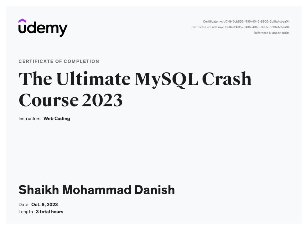 Mohammad Danish Shaikh on LinkedIn: Udemy Course Completion Certificate Mohammad Danish Shaikh on LinkedIn: Udemy Course Completion Certificate