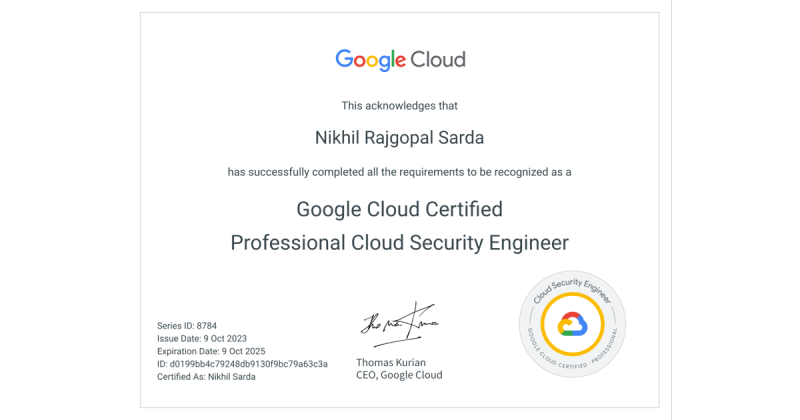 Professional Cloud Security Engineer • Nikhil Sarda • Google Cloud ... Professional Cloud Security Engineer • Nikhil Sarda • Google Cloud ...