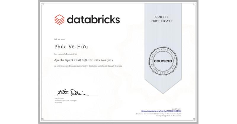 David Phúc Võ-Hữu on LinkedIn: Completion Certificate for Apache Spark ... David Phúc Võ-Hữu on LinkedIn: Completion Certificate for Apache Spark ...