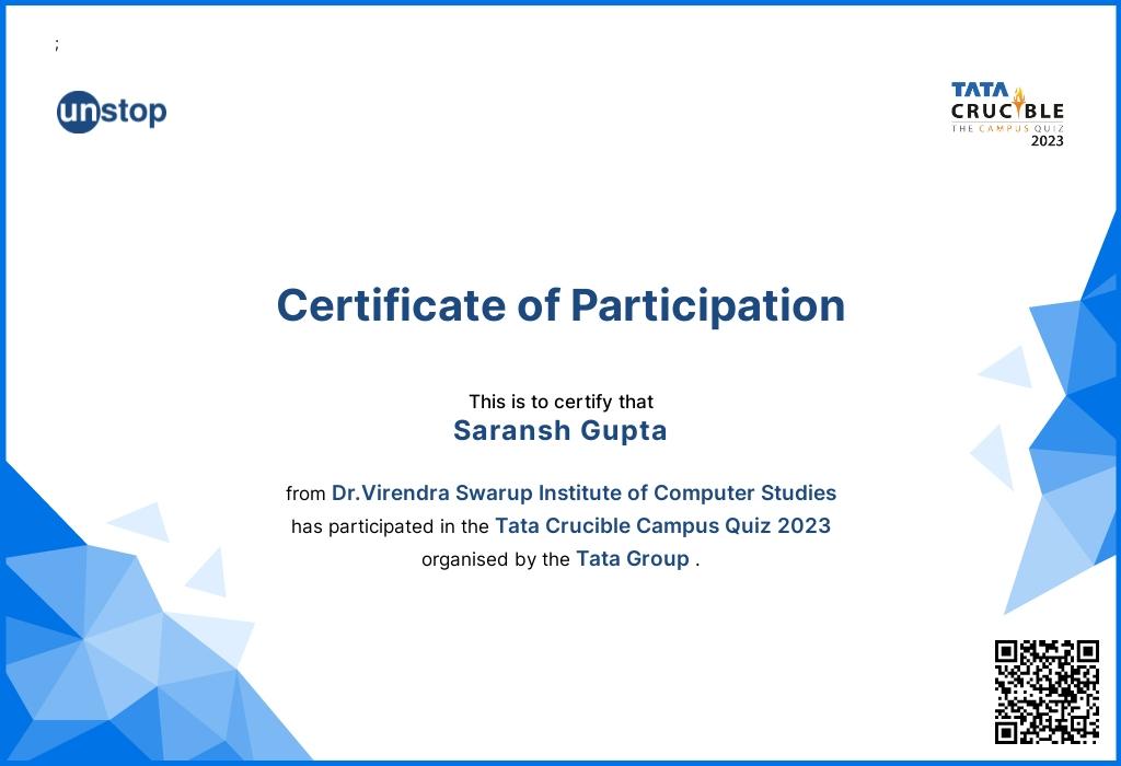 Saransh Gupta on LinkedIn: Certificate of Participation Saransh Gupta on LinkedIn: Certificate of Participation