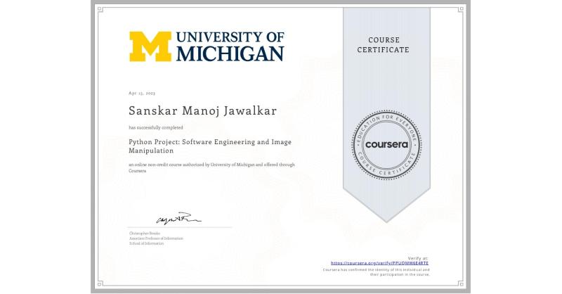 Sanskar Jawalkar on LinkedIn: Completion Certificate for Python Project ... Sanskar Jawalkar on LinkedIn: Completion Certificate for Python Project ...