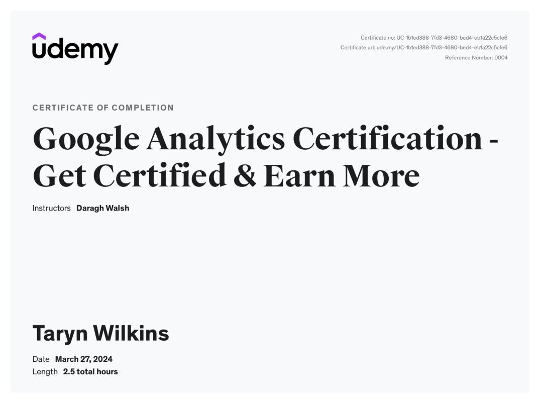 Taryn Wilkins on LinkedIn: Udemy Course Completion Certificate Taryn Wilkins on LinkedIn: Udemy Course Completion Certificate
