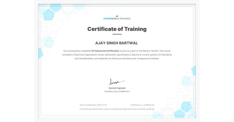 AJAY SINGH BARTWAL on LinkedIn: Successfully completed the EV Advanced ... AJAY SINGH BARTWAL on LinkedIn: Successfully completed the EV Advanced ...