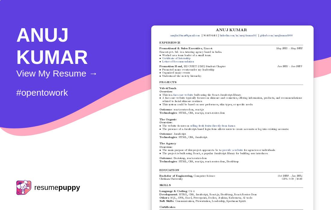 ANUJ KUMAR on LinkedIn: ANUJ KUMAR's resume - Built with ResumePuppy ANUJ KUMAR on LinkedIn: ANUJ KUMAR's resume - Built with ResumePuppy
