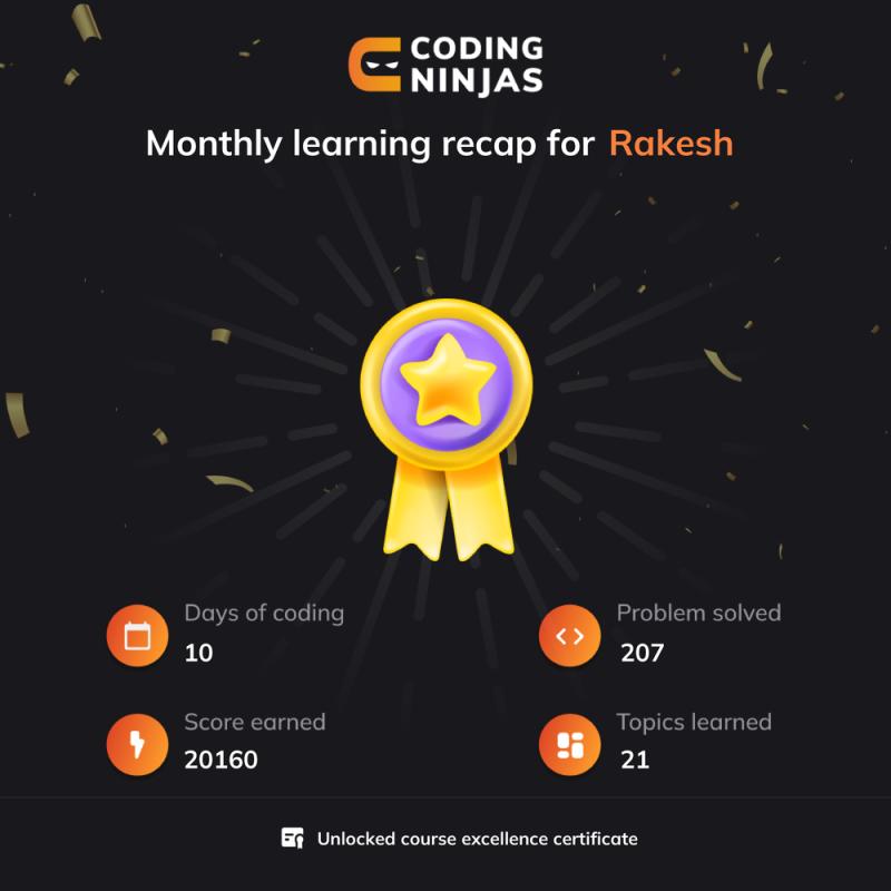 Rakesh kumar on LinkedIn: Codingninjas | Achievements Rakesh kumar on LinkedIn: Codingninjas | Achievements