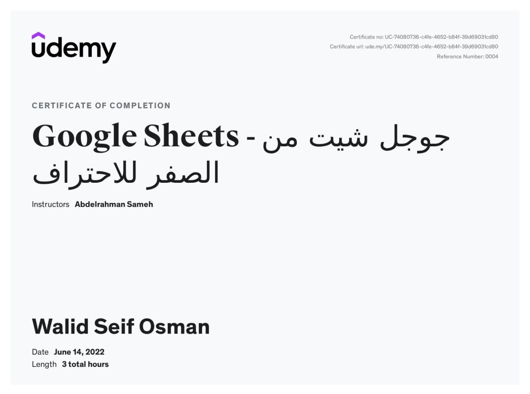 Udemy Course Completion Certificate | waleed seif Udemy Course Completion Certificate | waleed seif