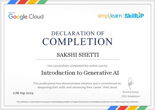 Completed Generative AI course | Sakshi Shetti posted on the topic ... Completed Generative AI course | Sakshi Shetti posted on the topic ...